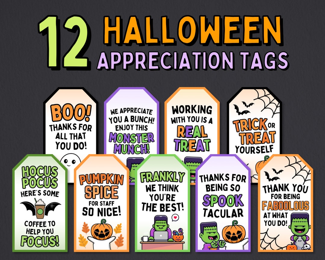 Halloween Appreciation Gift Tags, Halloween Staff Appreciation Tags ...
