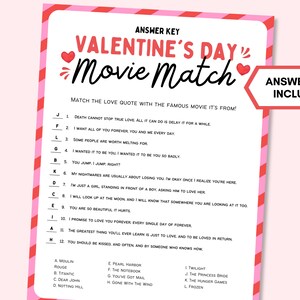 Valentines Day Movie Match Game, Galentines Day Party Game, Ladies ...
