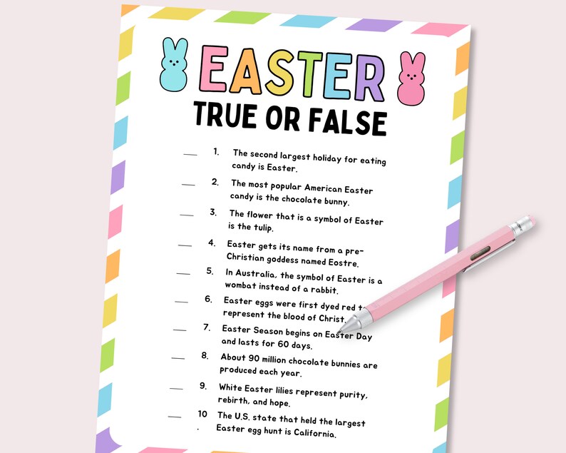 Easter True or False, Easter Trivia Quiz, Easter Trivia Game, Easter ...