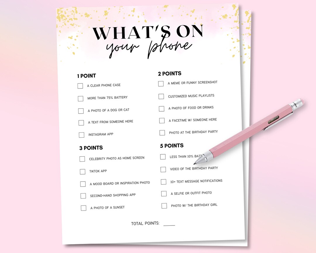 What's on Your Phone, Girl Birthday Game, Birthday Games for Her, Sweet ...