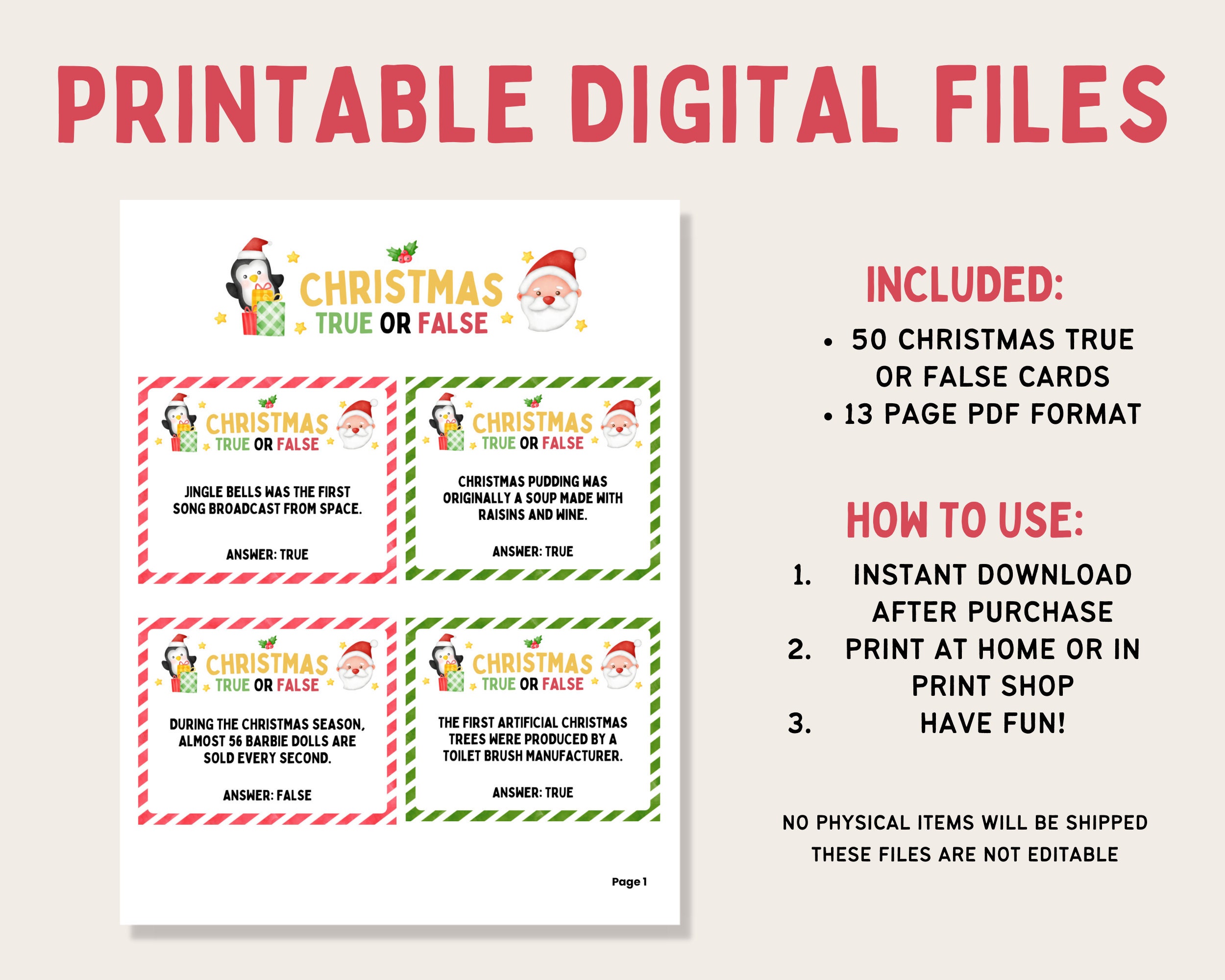 Christmas True or False Game, Christmas Trivia Quiz, Christmas Fact or ...