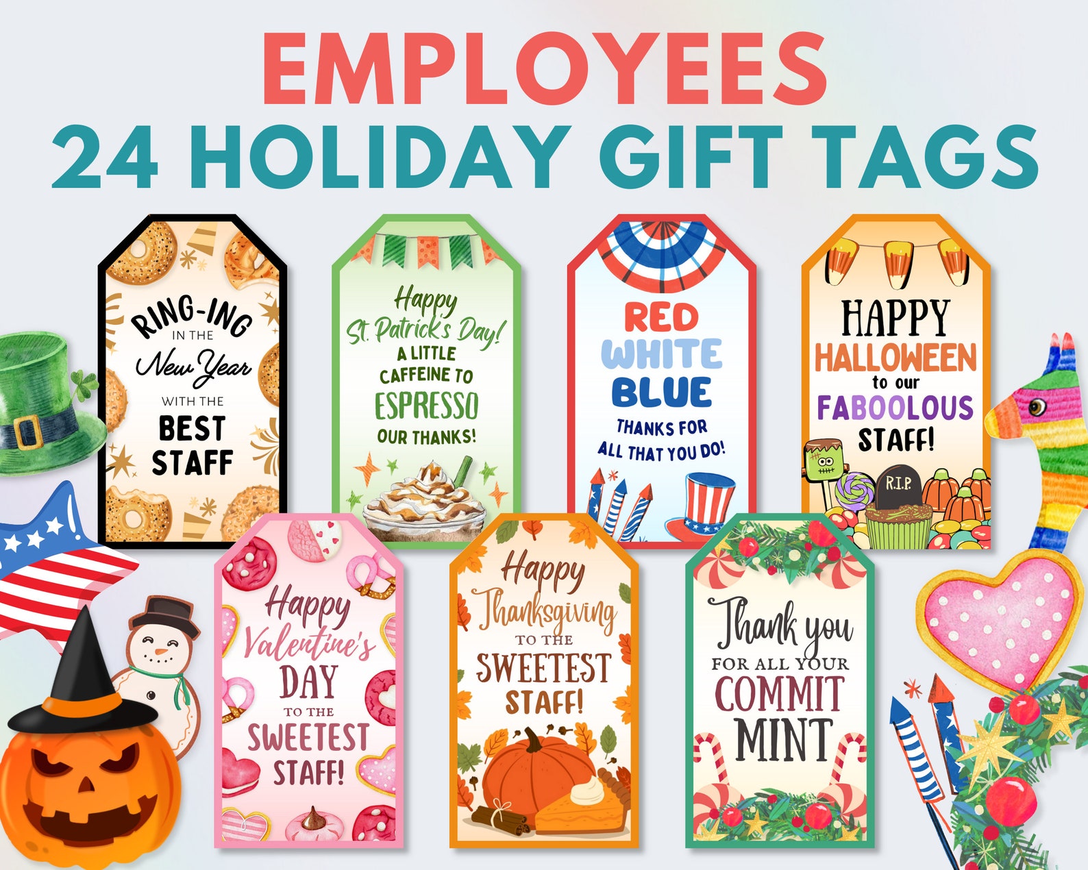 24 Employee Holiday Gift Tag Bundle Employee Appreciation - Etsy