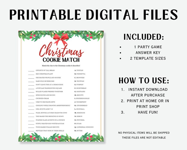Christmas Cookie Game, Printable Christmas Party Game, Christmas Cookie ...