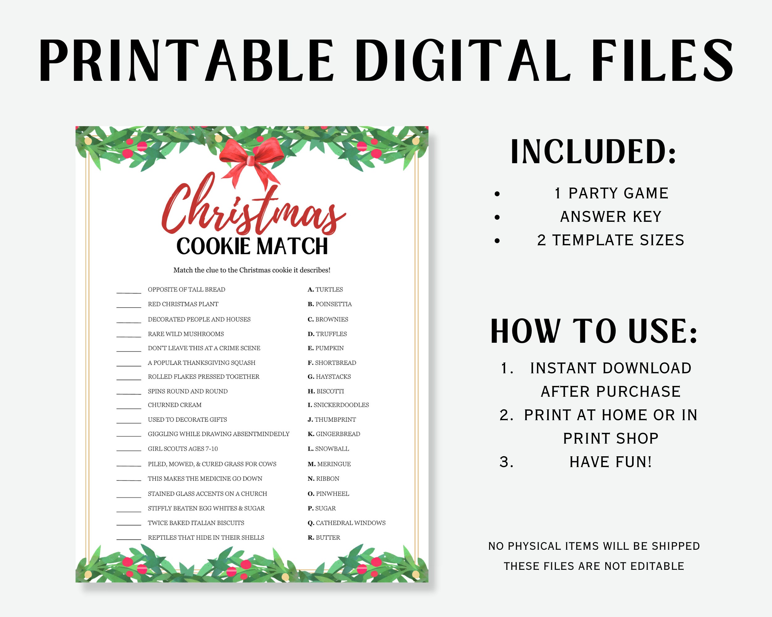 Christmas Cookie Game, Printable Christmas Party Game, Christmas Cookie ...