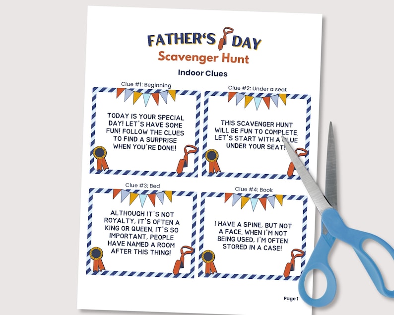 Printable Fathers Day Scavenger Hunt, Fathers Day Treasure Hunt Clues ...
