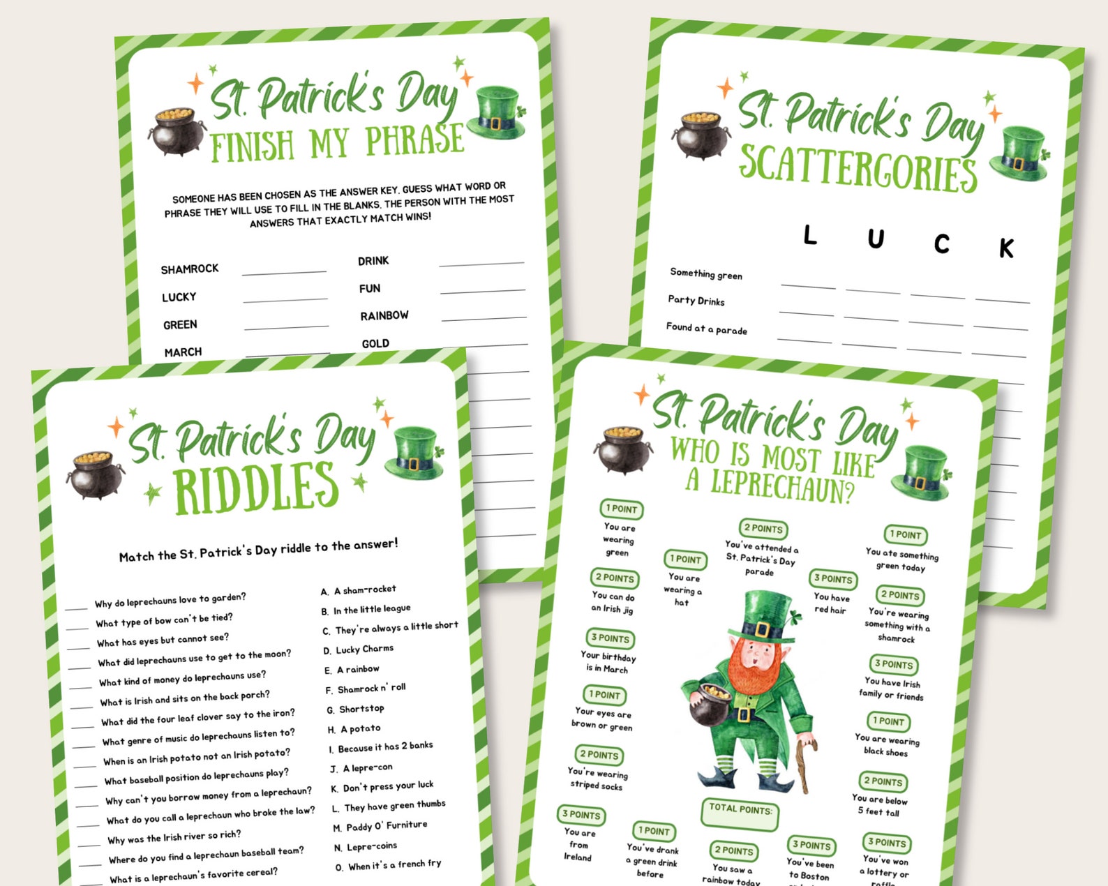 St Patrick's Day Party Game Bundle Printable St Patricks - Etsy