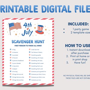 4th of July Scavenger Hunt, Printable Fourth of July Kids Activity ...