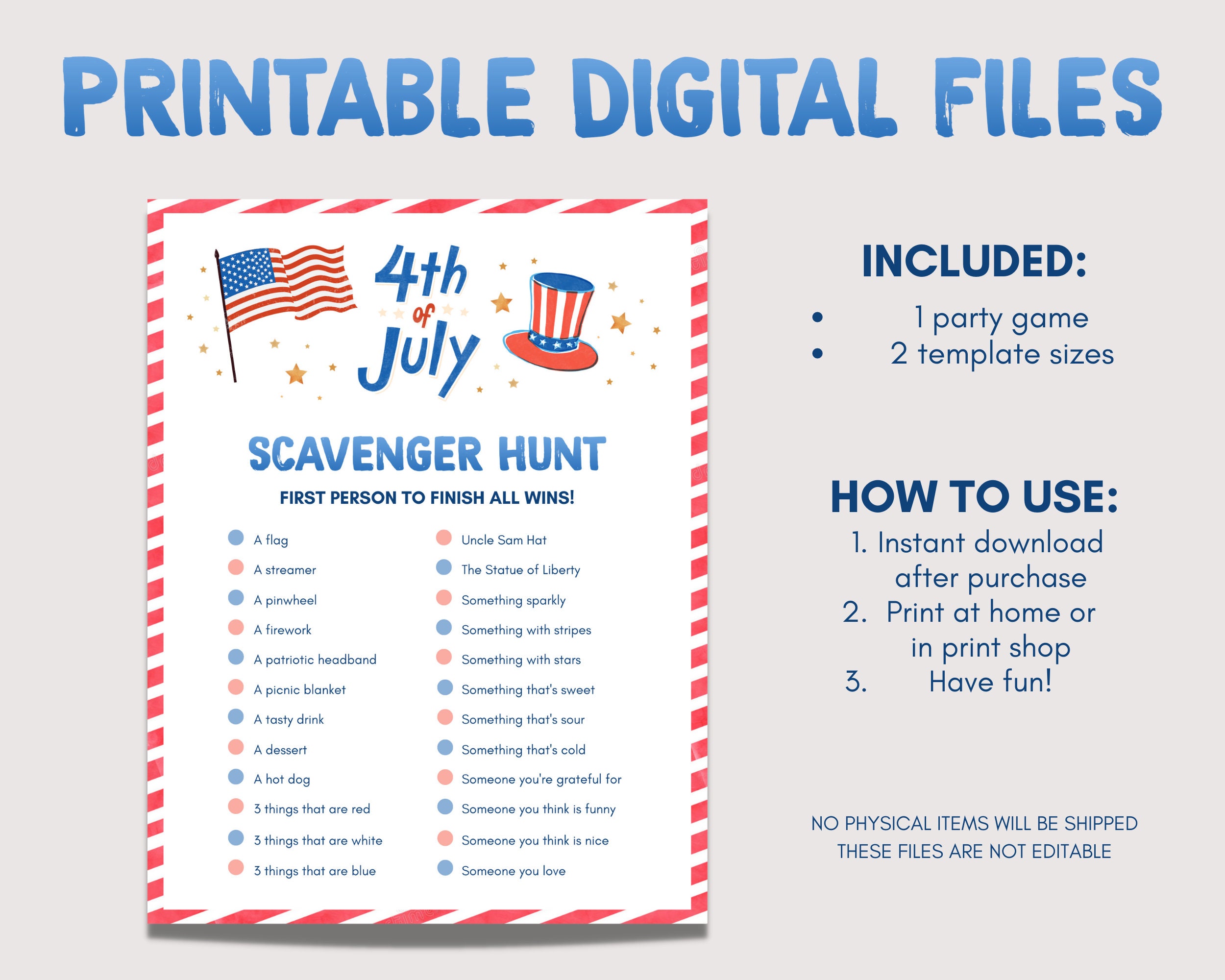 4th of July Scavenger Hunt, Printable Fourth of July Kids Activity ...