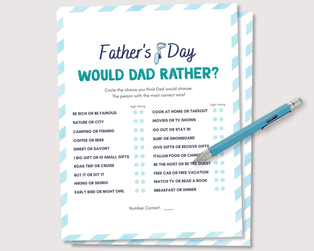 Printable Fathers Day Game, Would Dad Rather Game, Fathers Day Activity ...