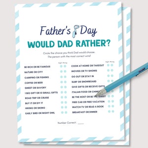 Printable Fathers Day Game, Would Dad Rather Game, Fathers Day Activity ...