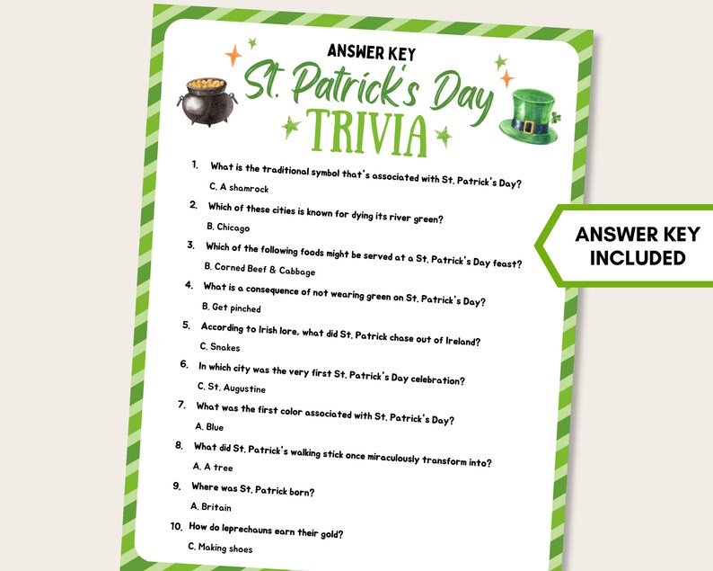 St Patrick's Day Trivia Quiz, St Patrick's Day Trivia Feud Game, St ...