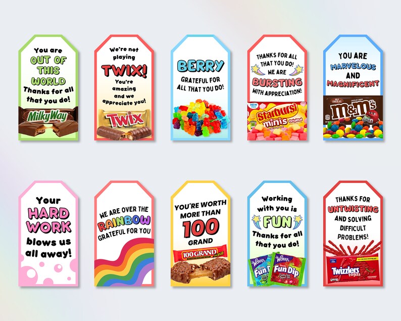 25 Employee Candy Bar Gift Tags Employee Appreciation Tag - Etsy Canada