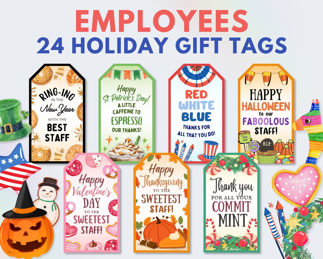 24 Employee Holiday Gift Tag Bundle, Employee Appreciation Gift Tags ...