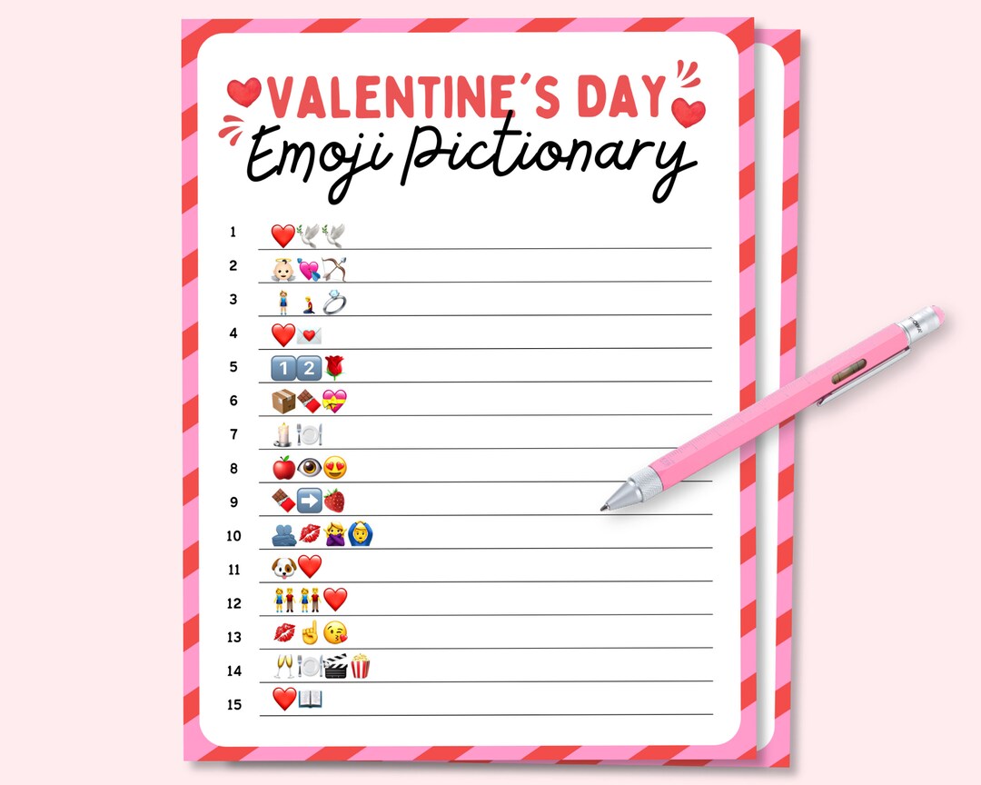 Valentines Day Emoji Pictionary, Valentines Day Party Game, Valentines ...