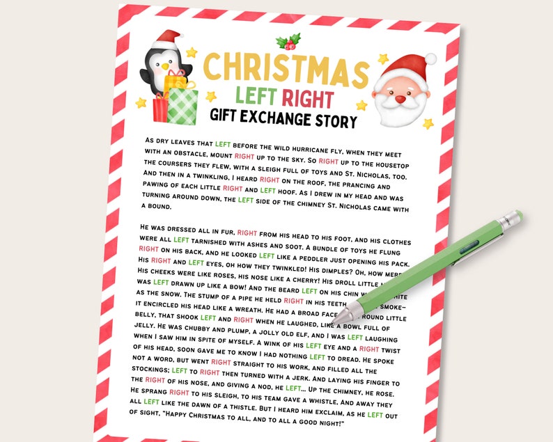 Christmas Left Right Game Gift Exchange Game Christmas Left - Etsy