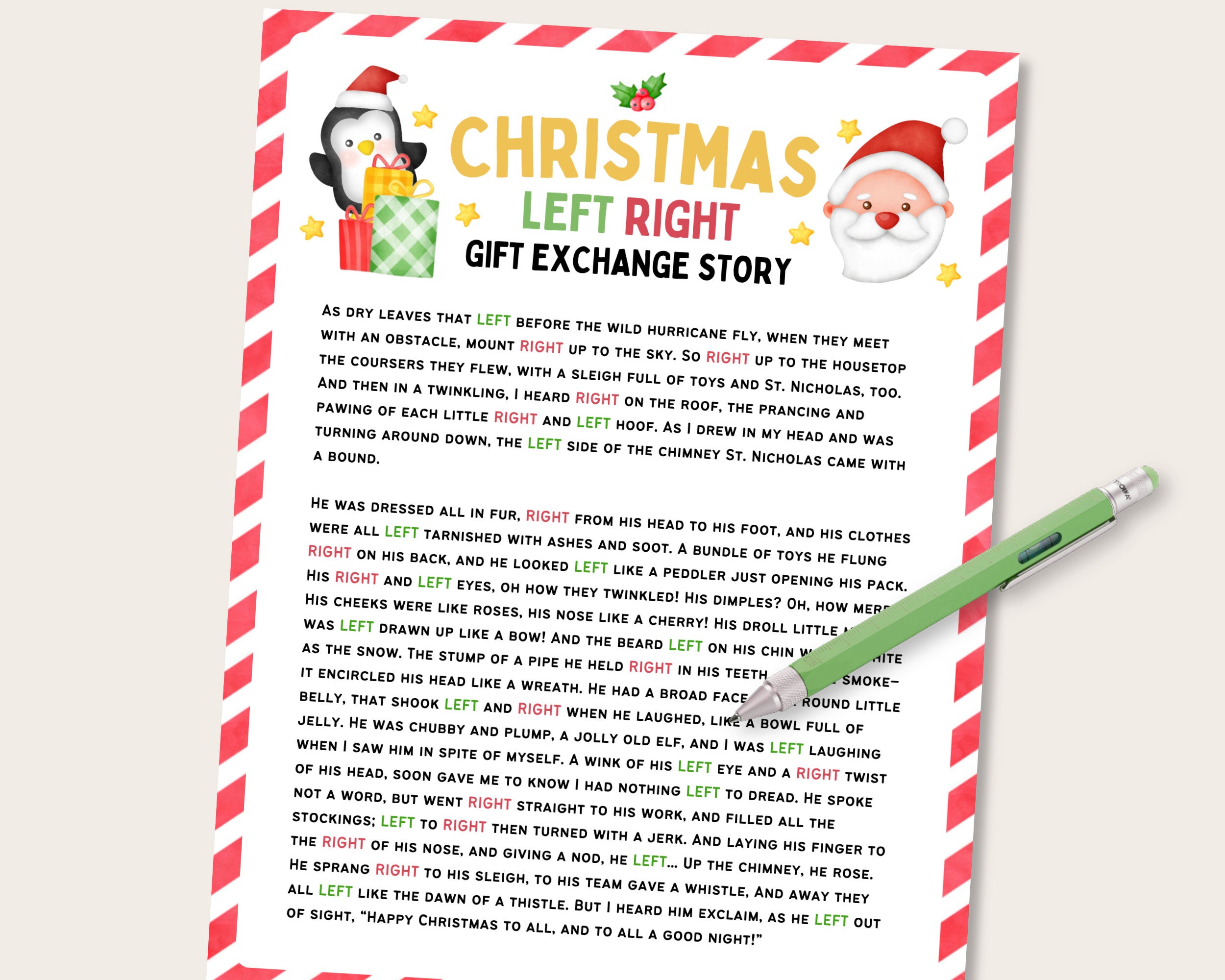 Christmas Left Right Game, Gift Exchange Game, Christmas Left Right ...