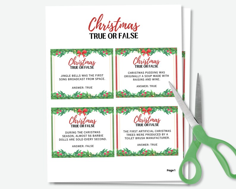 Christmas True or False Trivia Game, Printable Christmas Trivia Quiz ...