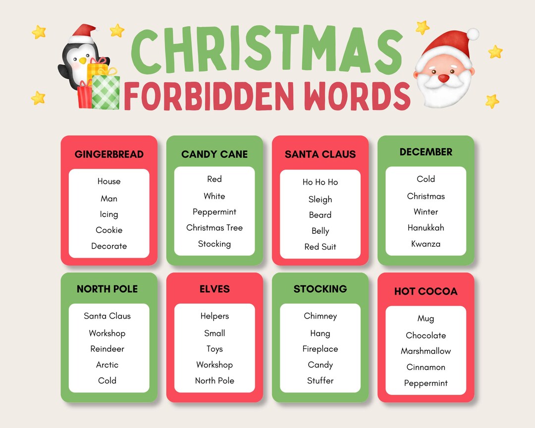 Christmas Forbidden Words, Christmas Taboo Game, Christmas Party Game ...