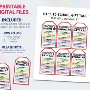 Teachers Survival Kit Gift Tag, Teacher Appreciation Gift Tag, Back to ...