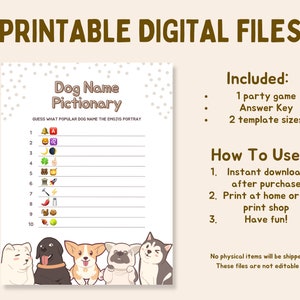 Dog Name Emoji Quiz, Dog Birthday Party Game, Printable Puppy First ...