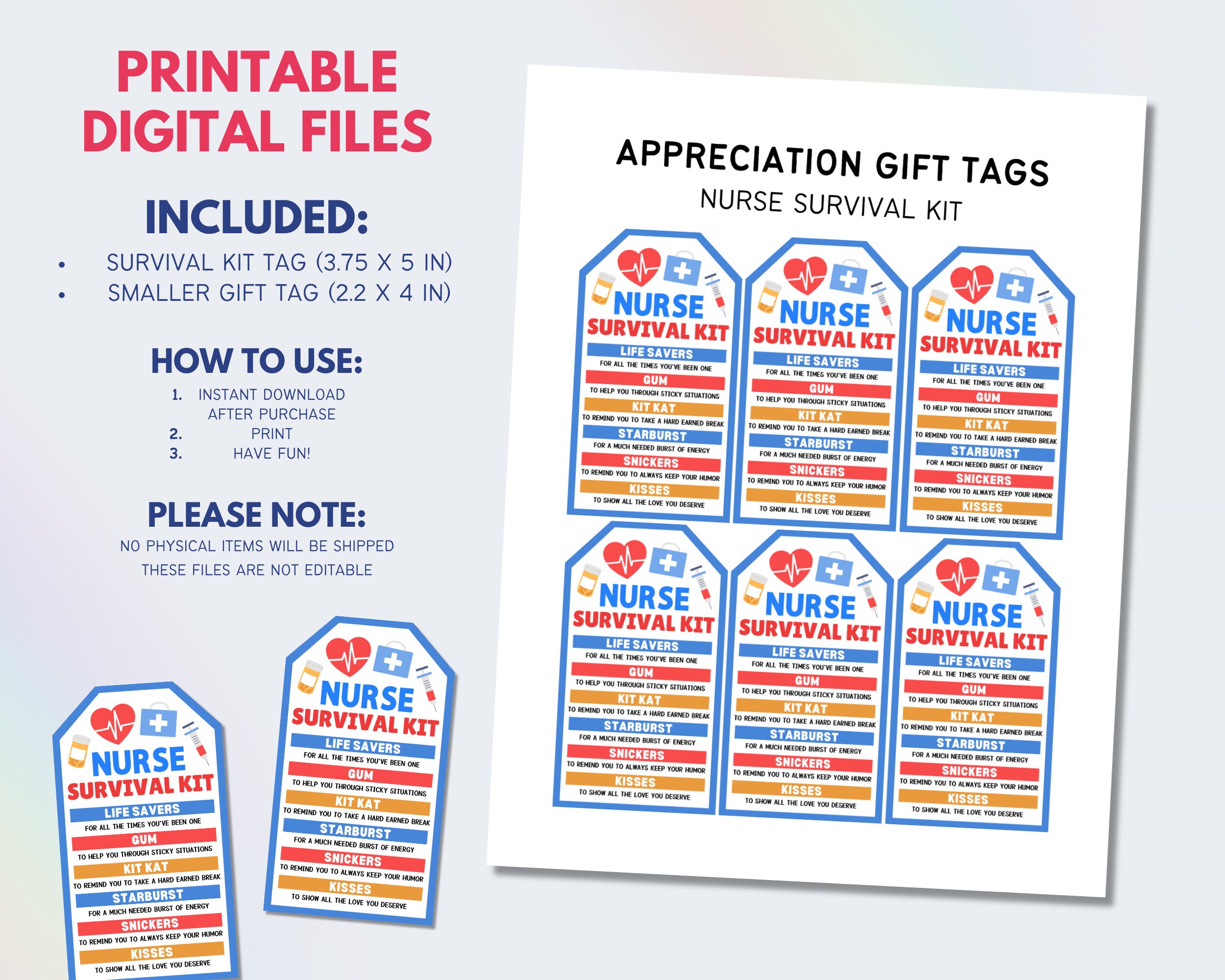 Nurse Survival Kit Gift Tag, Nurse Appreciation Gift Tag, Thank You ...