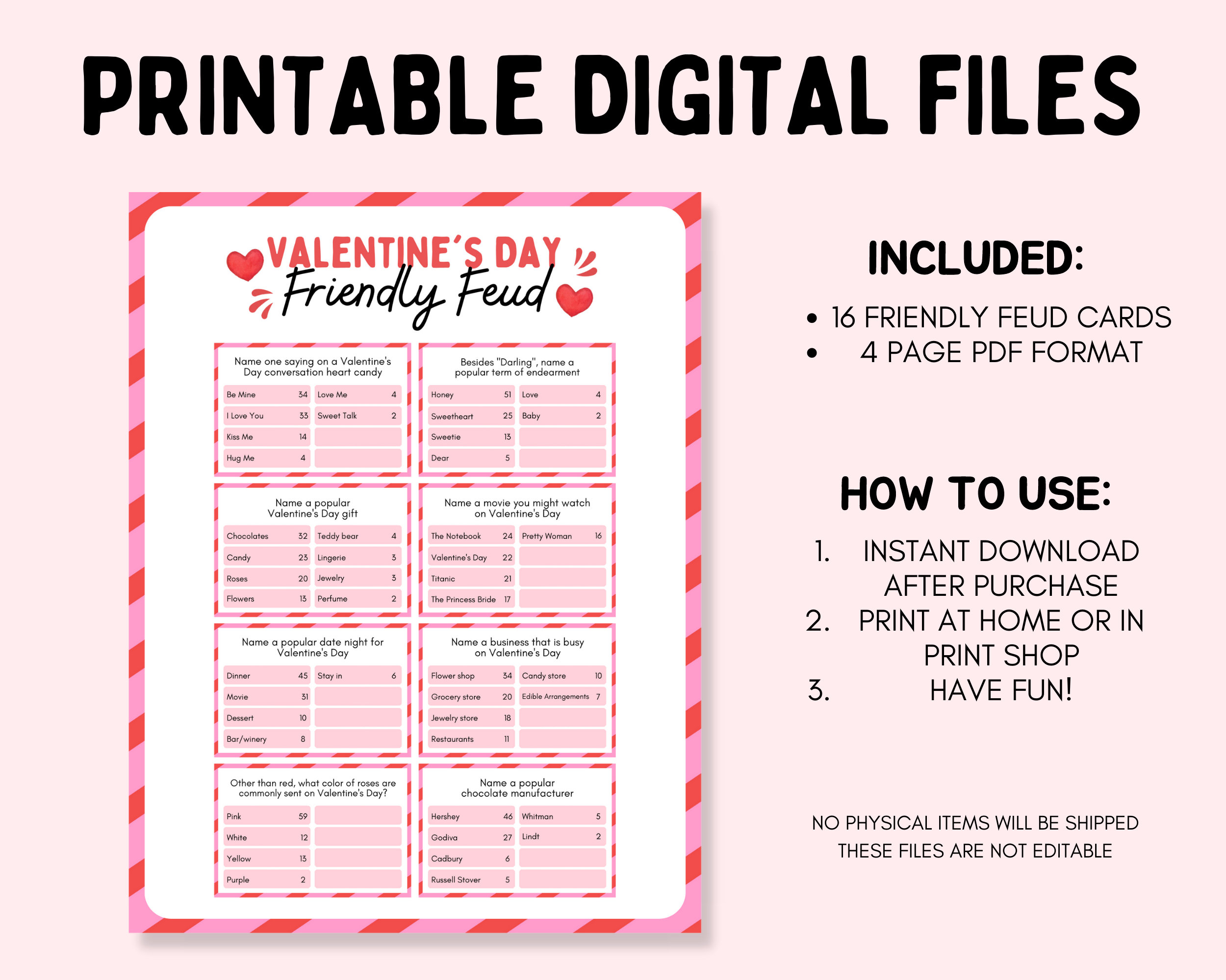 Valentines Day Friendly Feud, Valentines Day Party Game, Valentines ...
