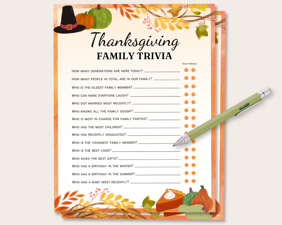 Thanksgiving Family Trivia, Thanksgiving Family Quiz, Thanksgiving ...