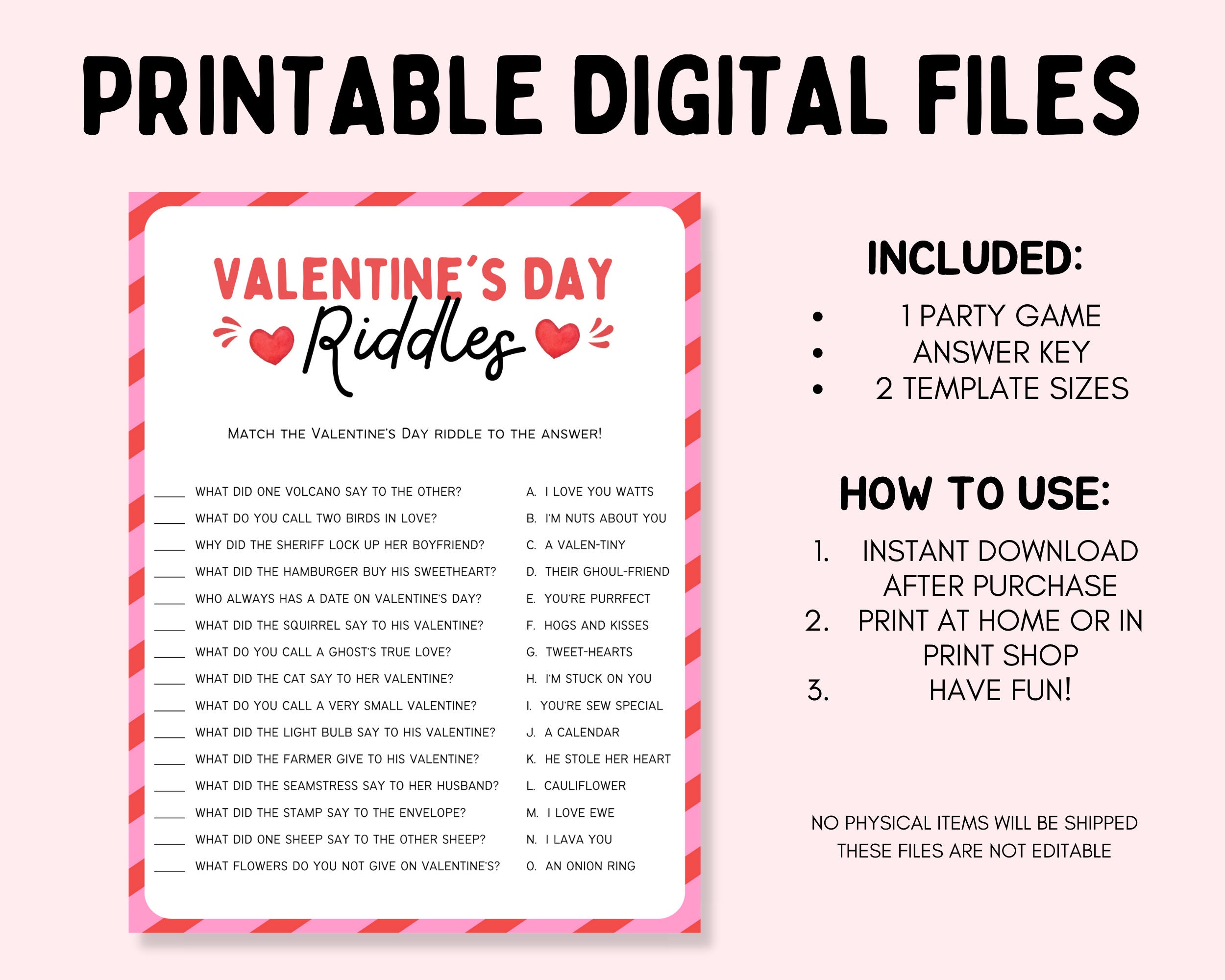 Valentines Day Riddles Quiz, Valentines Day Party Game, Valentines Day ...