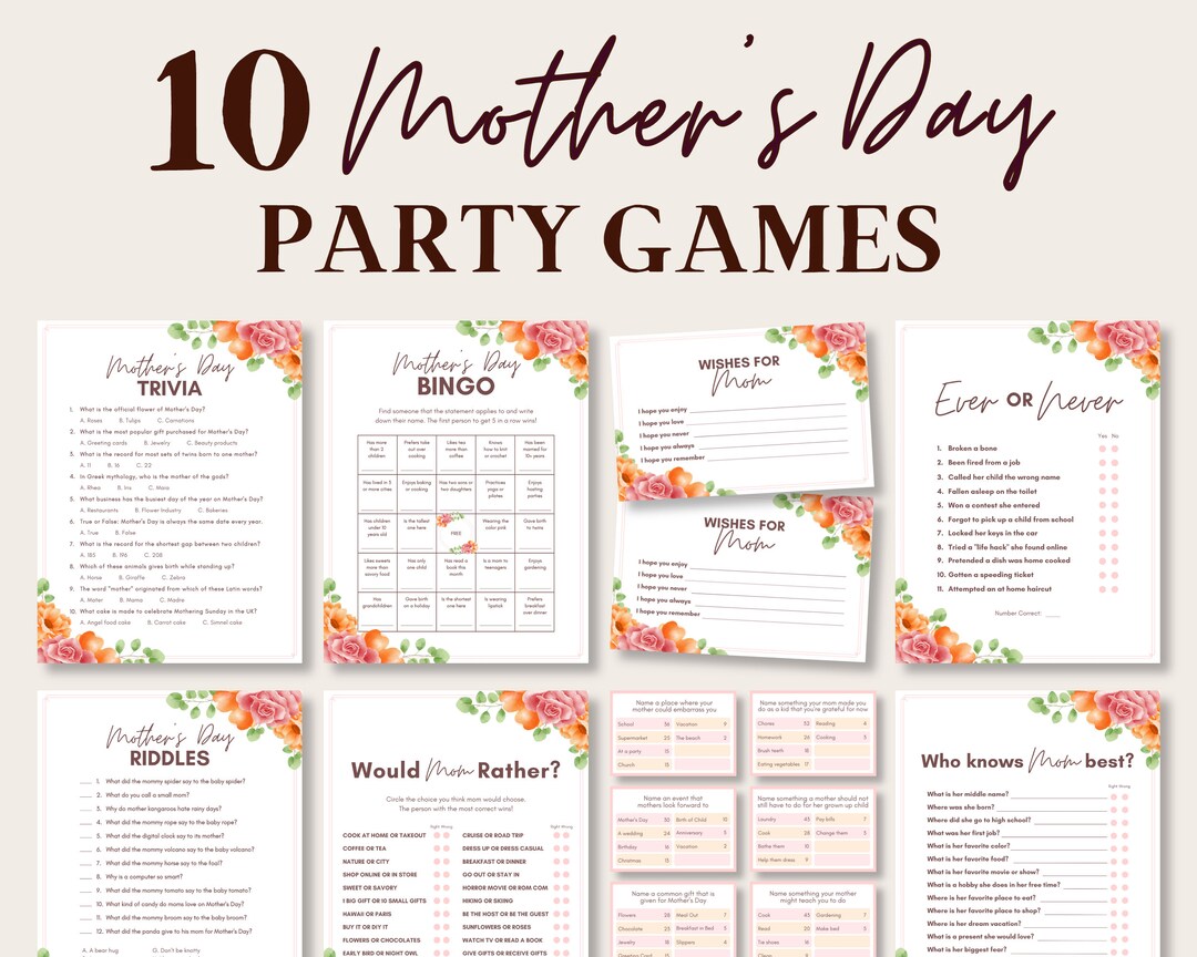 Mothers Day Game Bundle, Mothers Day Party Game, Printable Mother Day ...