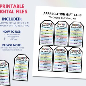 Teacher Survival Kit Gift Tag, Teacher Appreciation Week Gift Tag ...