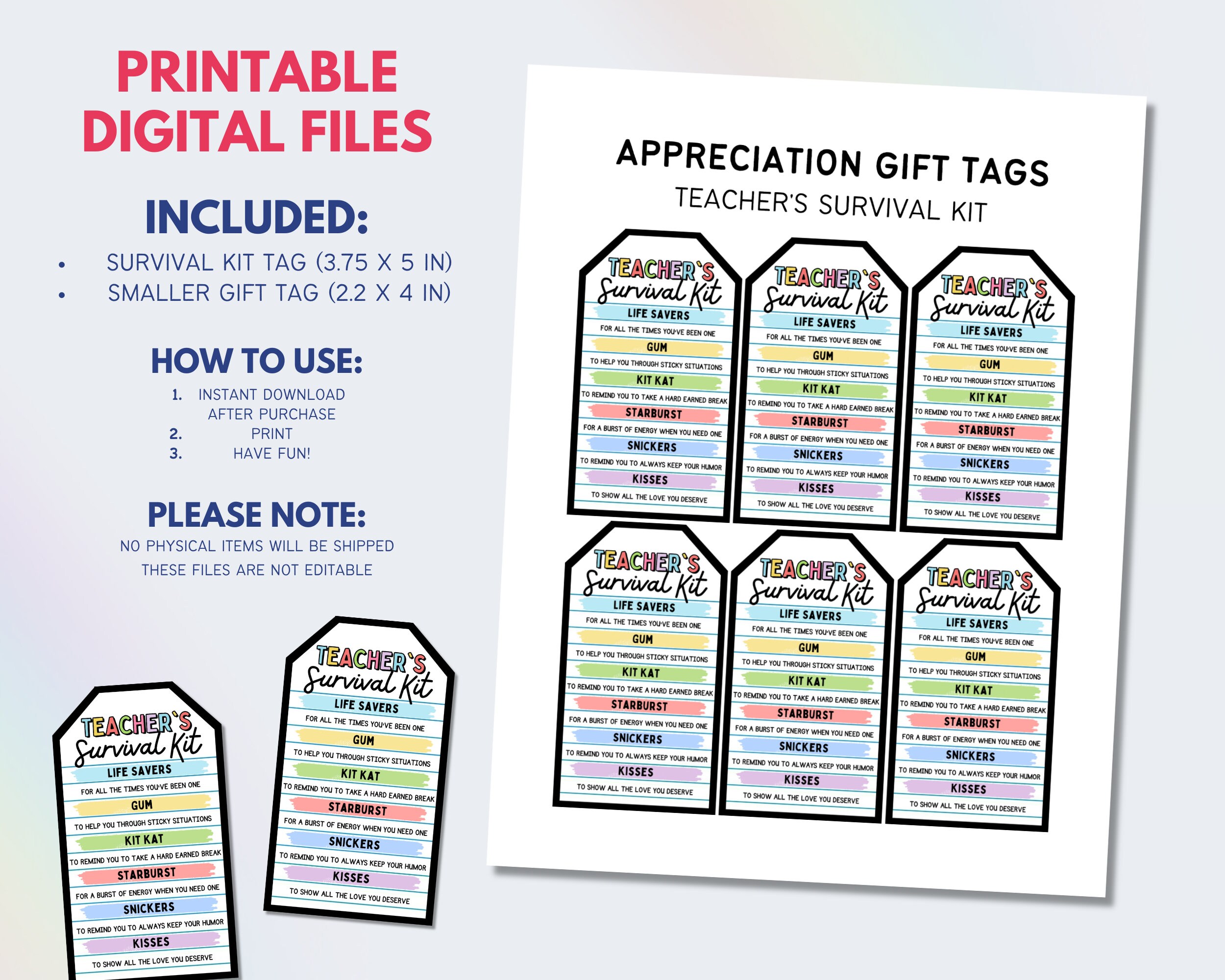 Teacher Survival Kit Gift Tag, Teacher Appreciation Week Gift Tag ...
