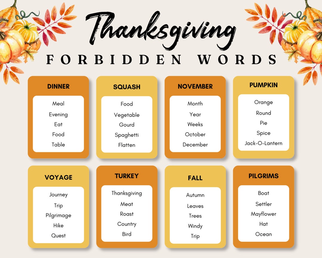 Thanksgiving Forbidden Words Game, Thanksgiving Party Game, Kids ...