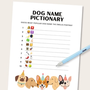 Dog Name Pictionary, Dog Birthday Party Game, Printable Dog Party Game ...