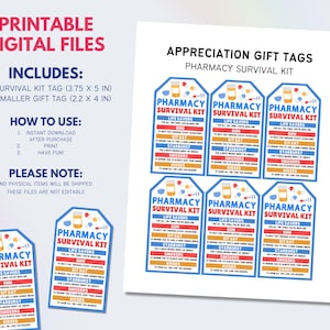 Pharmacy Appreciation Gift Tag, Pharmacy Survival Kit Tag, Pharmacy ...