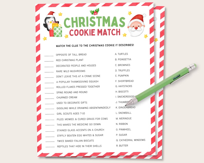Christmas Cookie Quiz, Christmas Cookie Match Game, Christmas Trivia ...