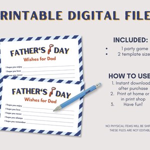 Wishes for Dad, Printable Fathers Day Card, Fathers Day Activity for ...
