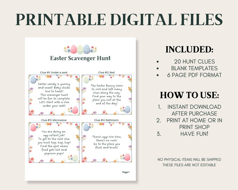 Easter Scavenger Hunt, Easter Treasure Hunt for Kids, Indoor Easter ...