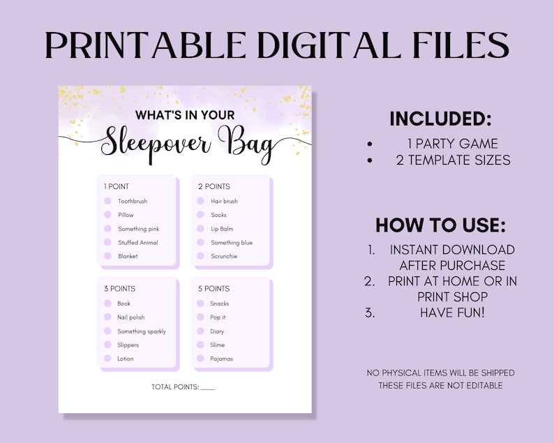 Whats in Your Sleepover Bag Slumber Party Games Teen Girls - Etsy