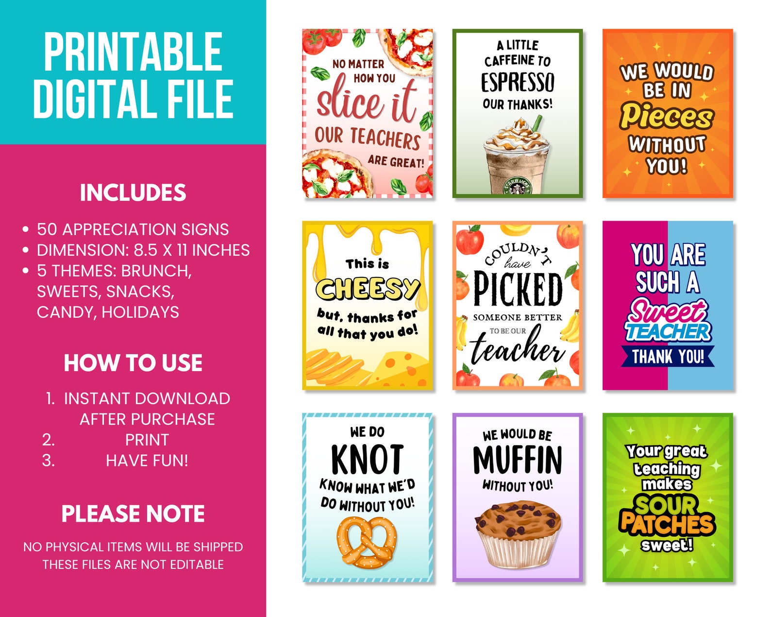 Teacher Appreciation Signs Printable, Teacher and Staff Appreciation ...