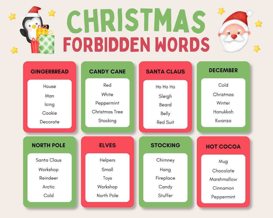 Christmas Forbidden Words, Christmas Taboo Game, Christmas Party Game ...