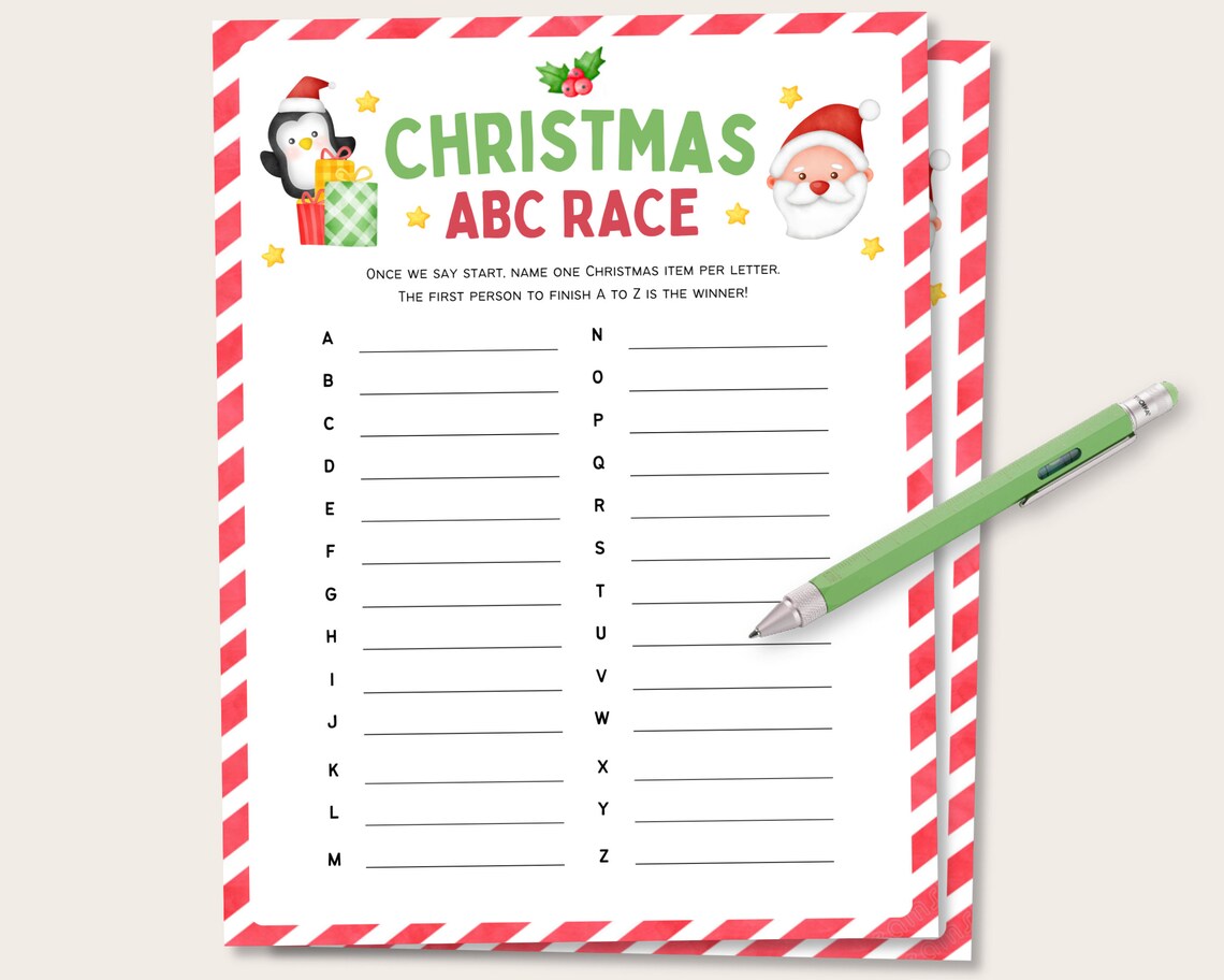 Christmas ABC Race Game Christmas Party Game Christmas A-Z - Etsy