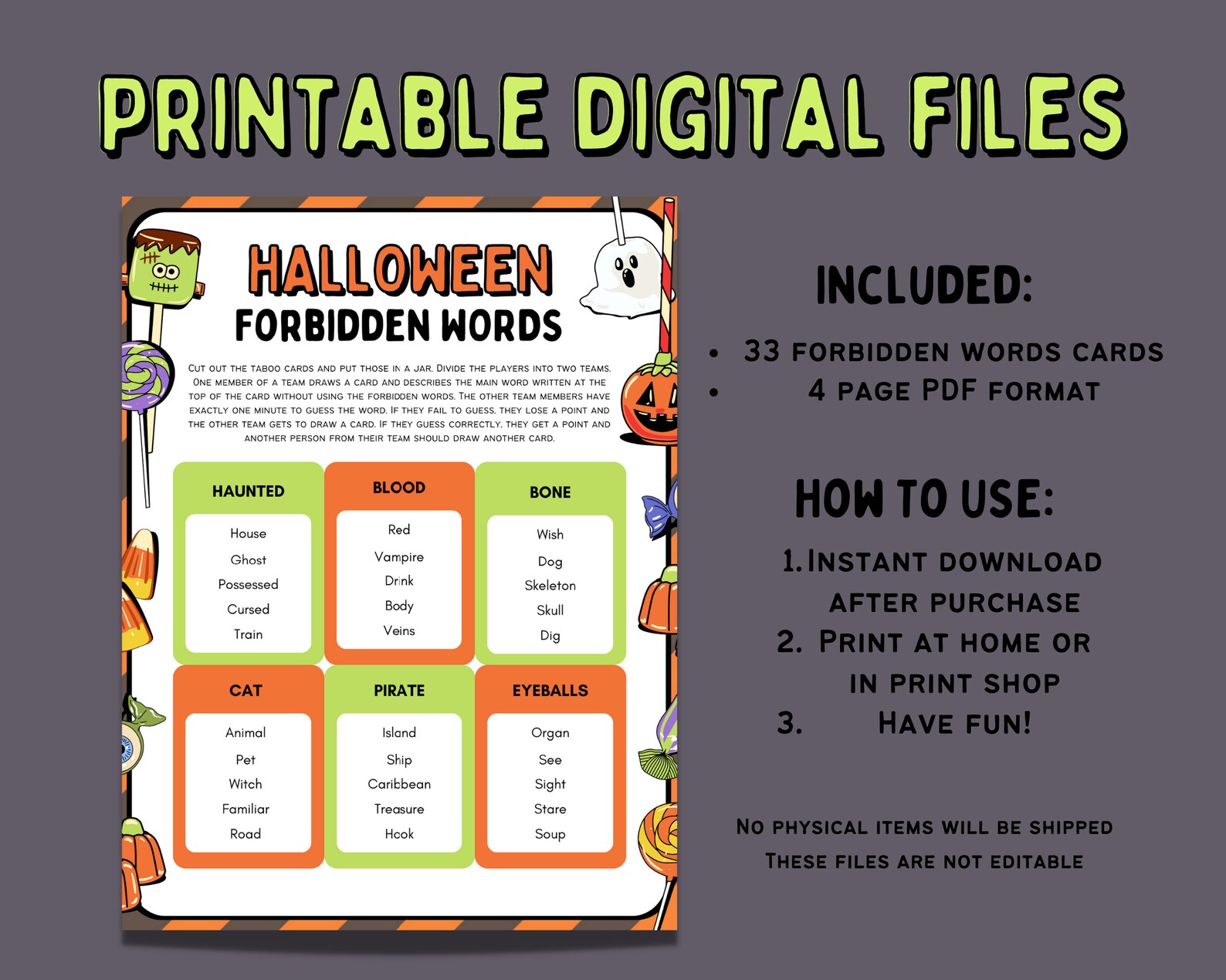 Halloween Forbidden Words Halloween Party Game Halloween - Etsy