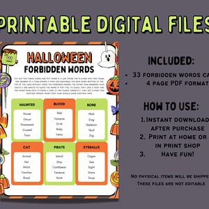 Halloween Forbidden Words, Halloween Party Game, Halloween Game for ...