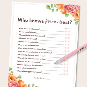 Who Knows Mom Best, Printable Mothers Day Game, Mothers Day Party Game ...