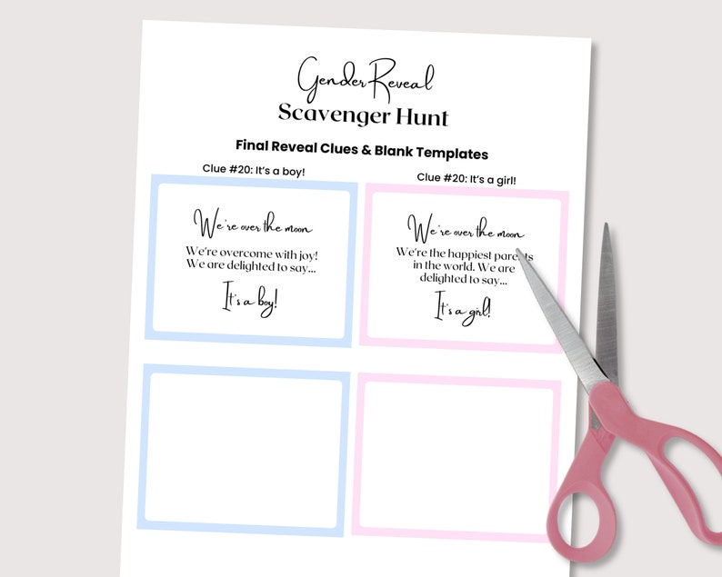Gender Reveal Scavenger Hunt, Gender Reveal Games, Minimalist Baby ...
