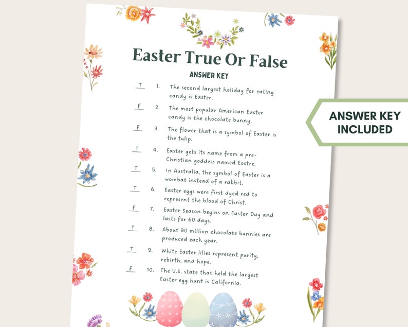 Easter True or False Easter Trivia Quiz Easter Activity for - Etsy
