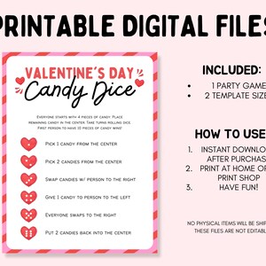 Valentines Day Candy Dice Game, Valentine Day Party Game, Valentines ...