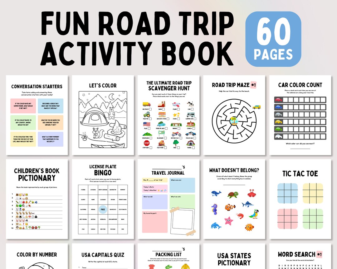 Road Trip Games Printable, Kids Road Trip Activity Book, Family Road ...