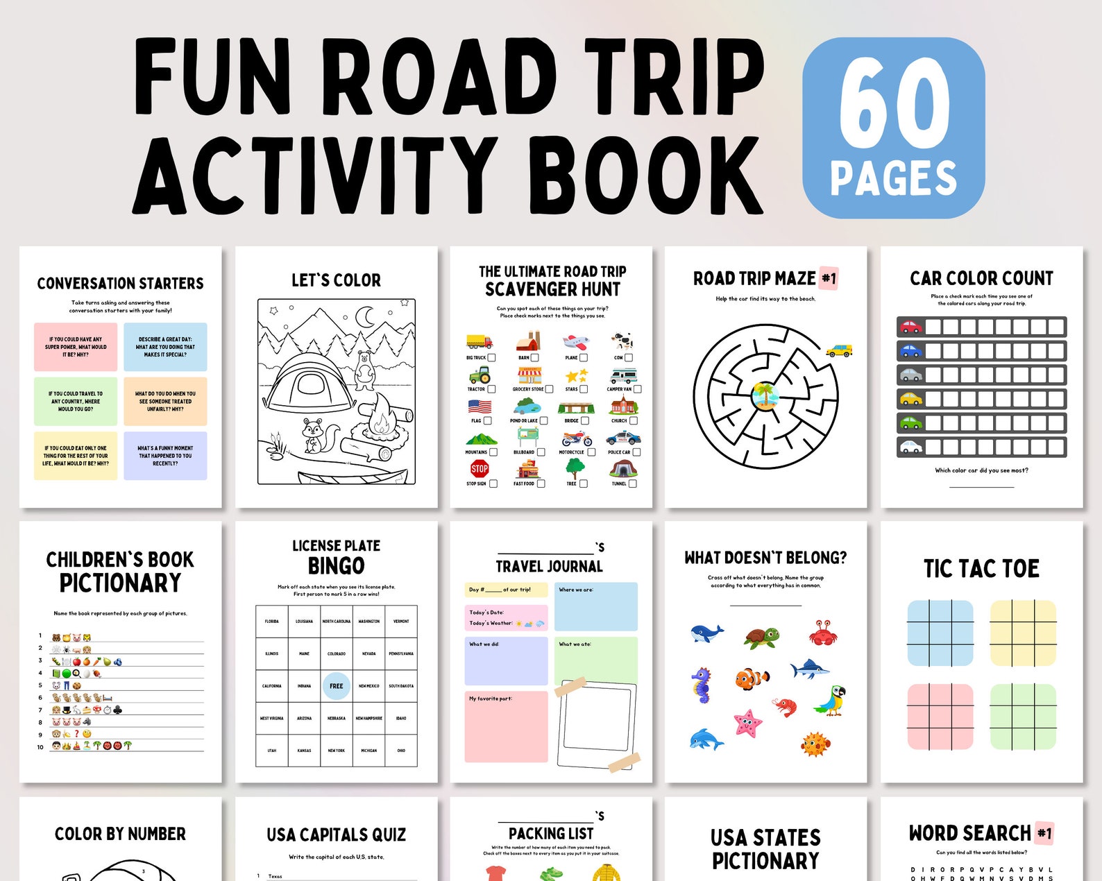 Road Trip Games Printable, Kids Road Trip Activity Book, Family Road ...