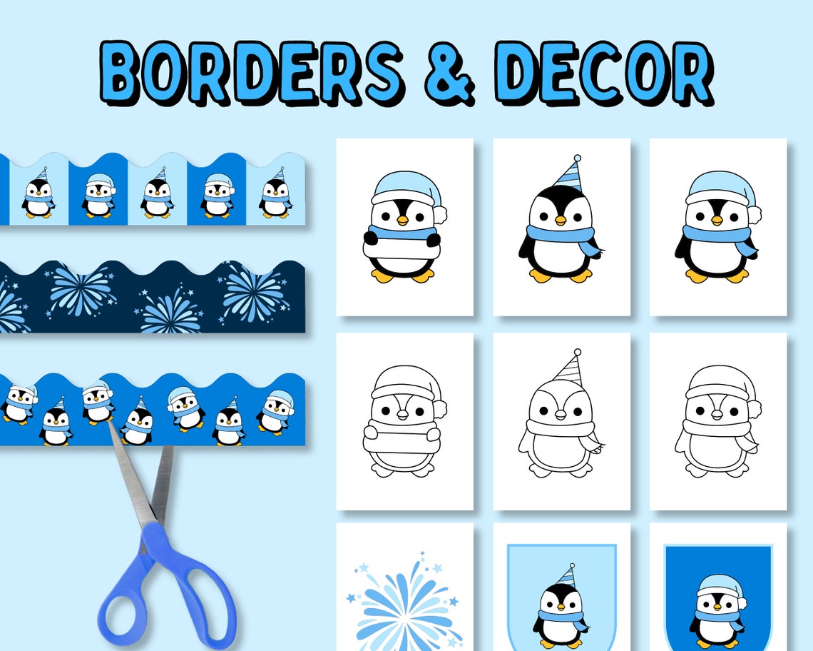 Penguin New Years Bulletin Board Kit New Year January - Etsy